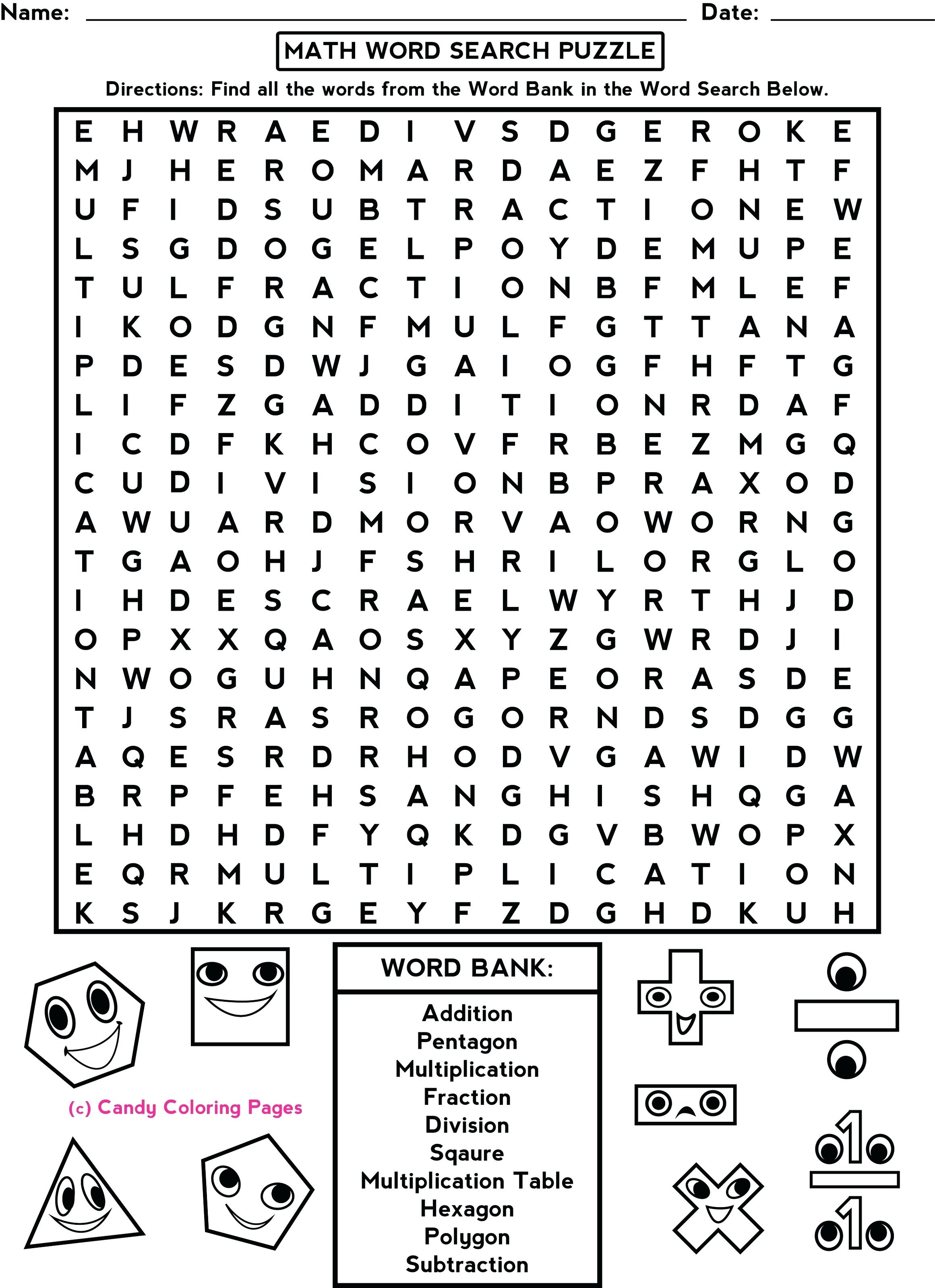 Printable Math Puzzle Worksheets Printable Crossword Puzzles