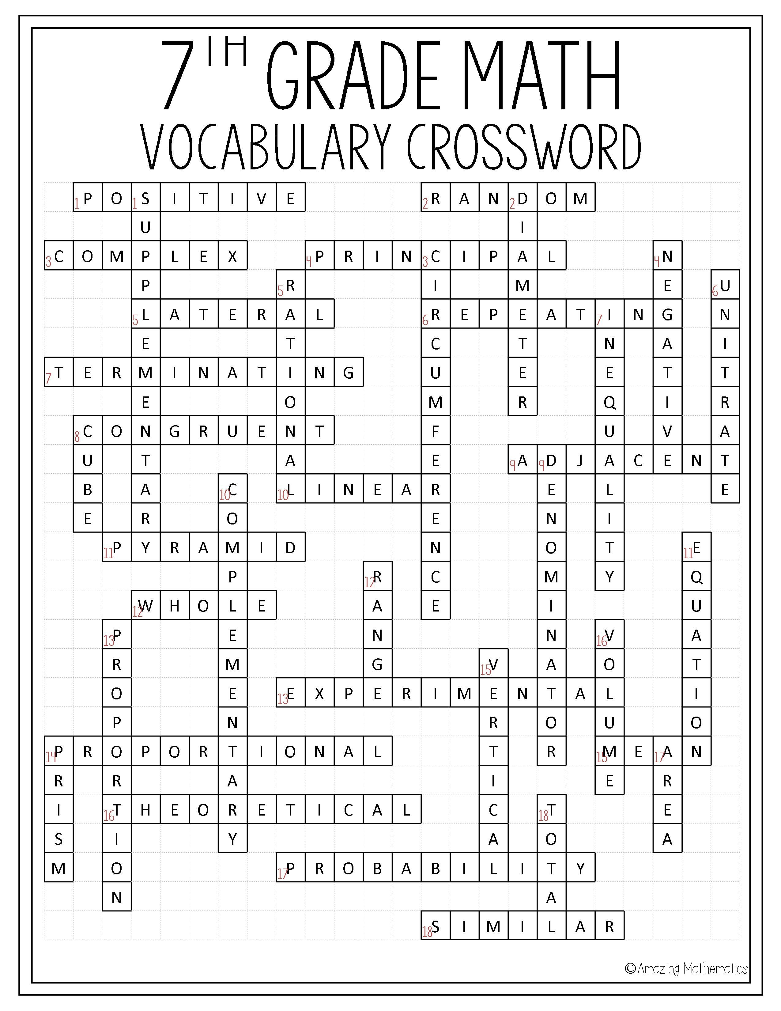 Printable Math Vocabulary Crossword Puzzles Printable Crossword Puzzles