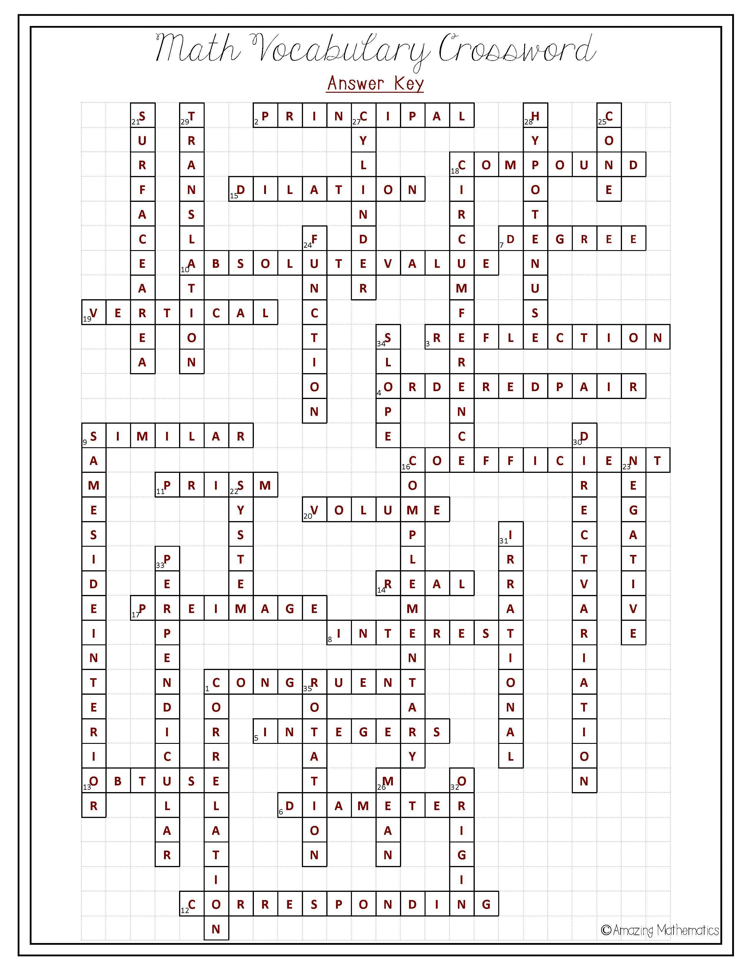 Math Crossword Puzzles Free Printable