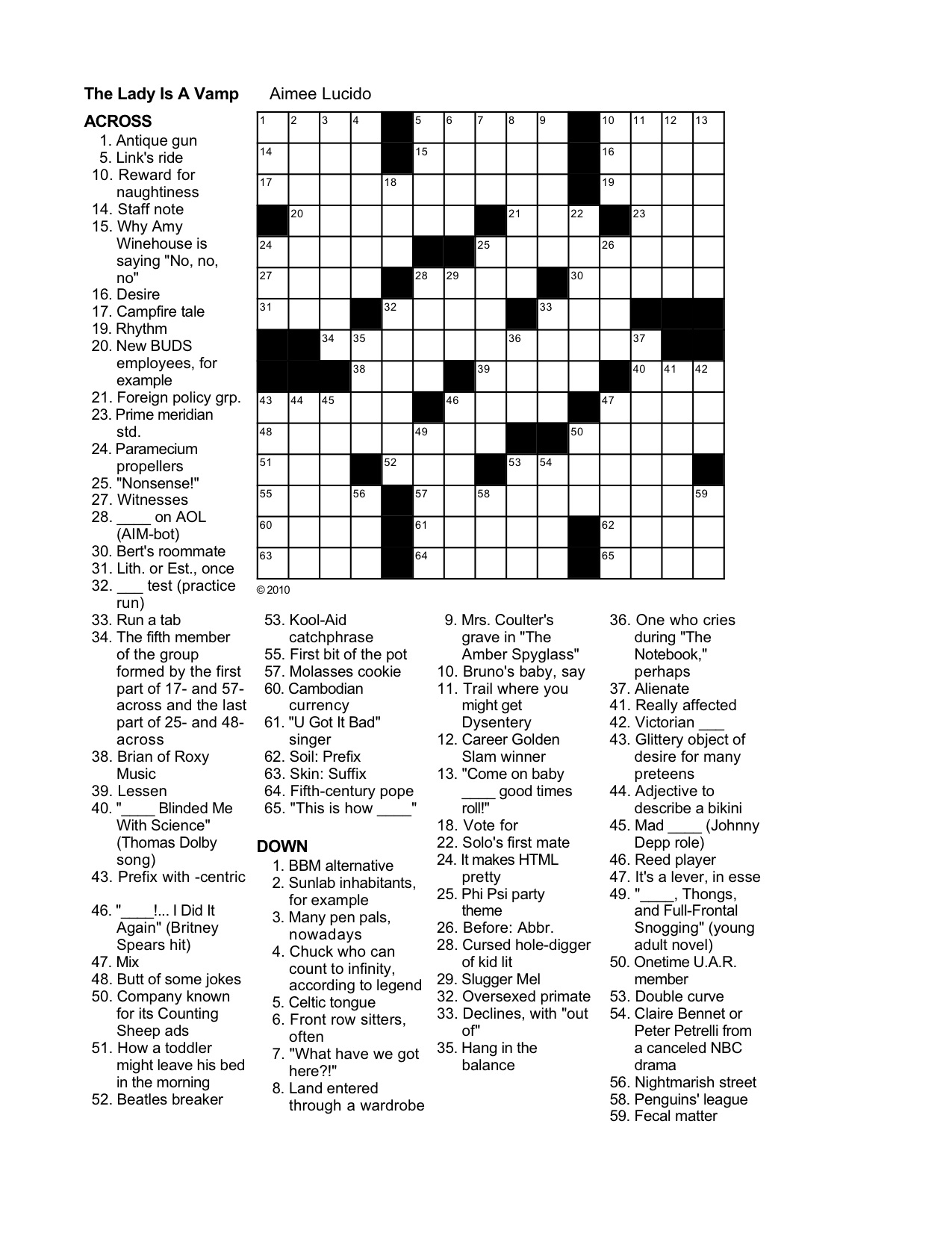 Universal Crossword Puzzle Printable