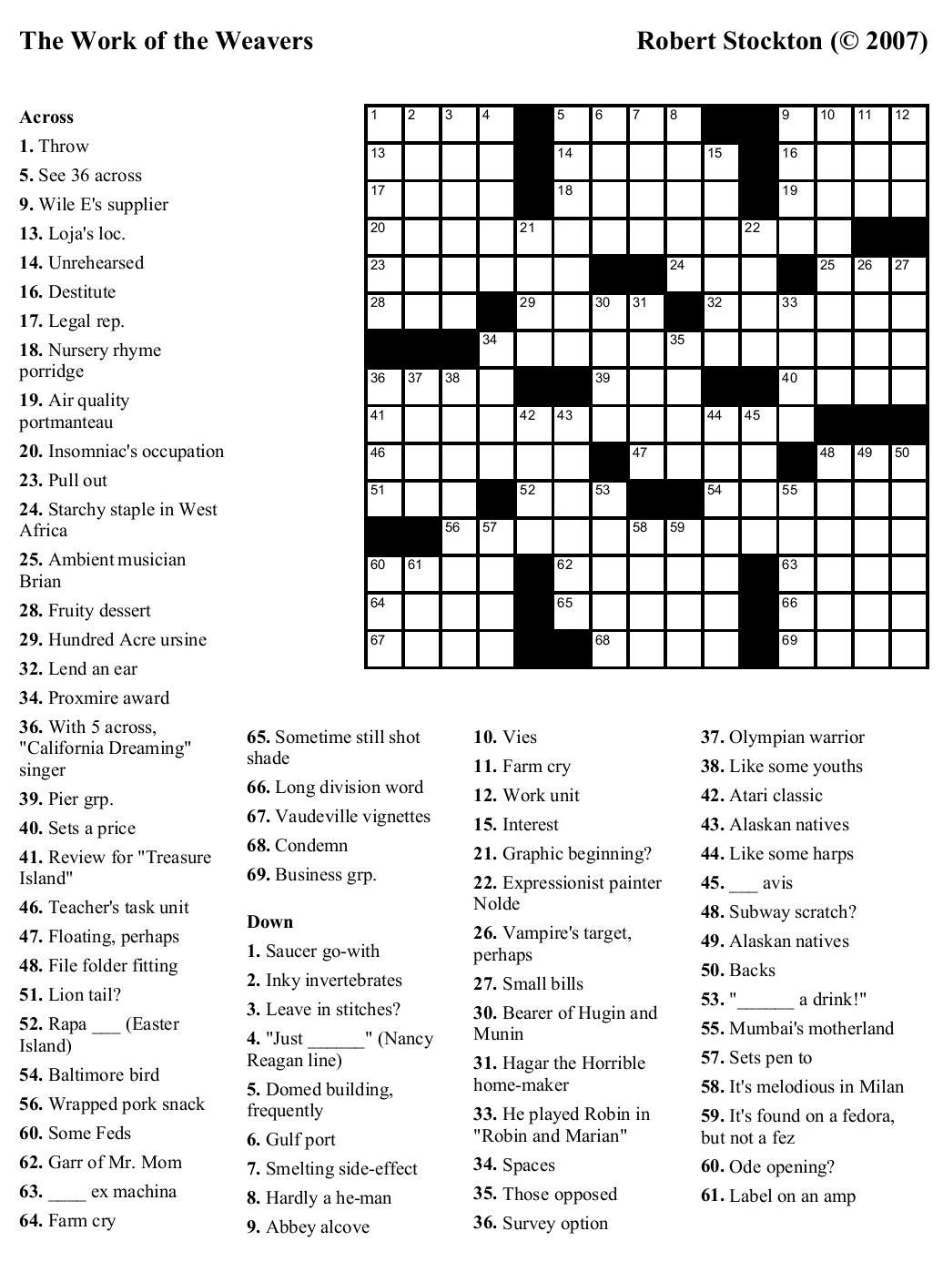 Printable Crossword Puzzles Thomas Joseph Printable Crossword Puzzles