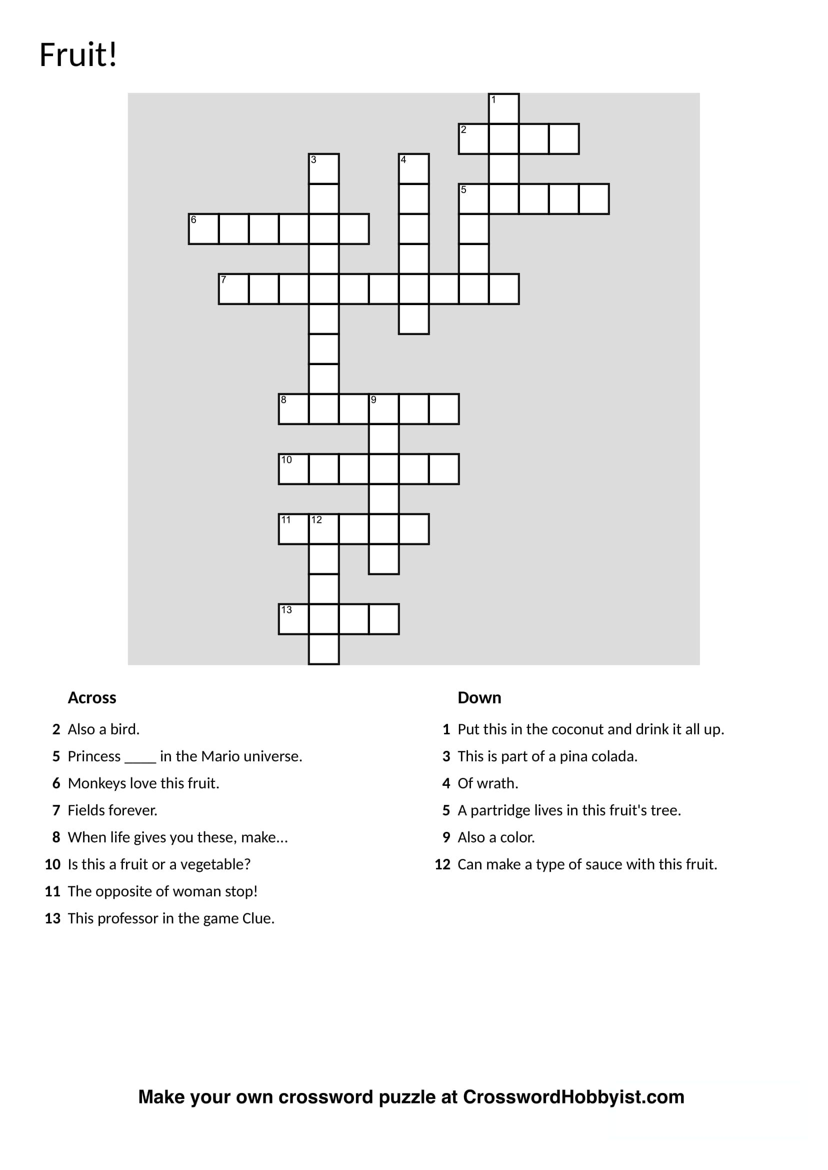 Create Your Own Crossword Puzzle Printable Printable Crossword Puzzles