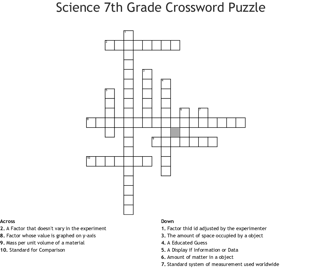 Crossword Puzzles Printable 7Th Grade Printable Crossword Puzzles